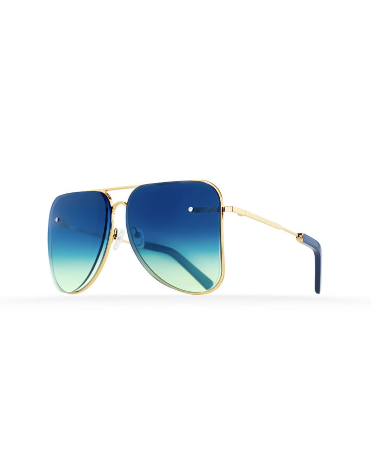 Blue aviator Model 1. Golden metal frame